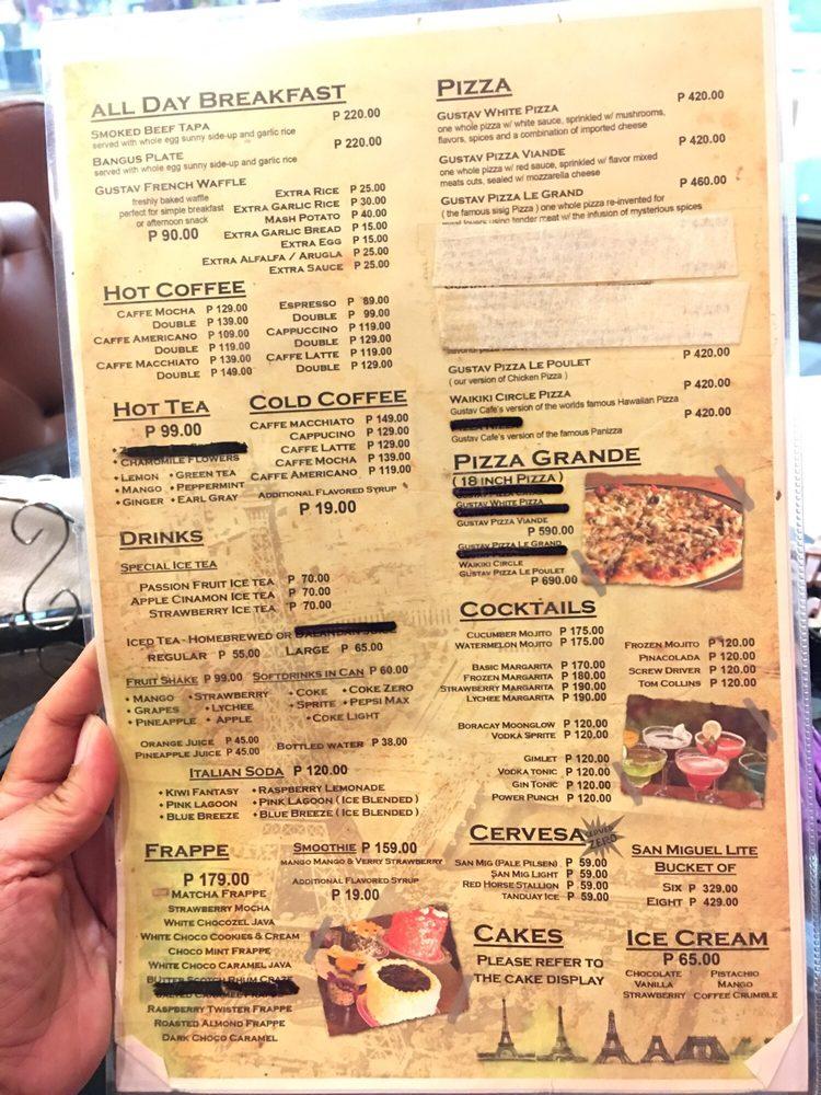 Menu at Gustav Cafe, Angeles, Manuel A. Roxas Highwa