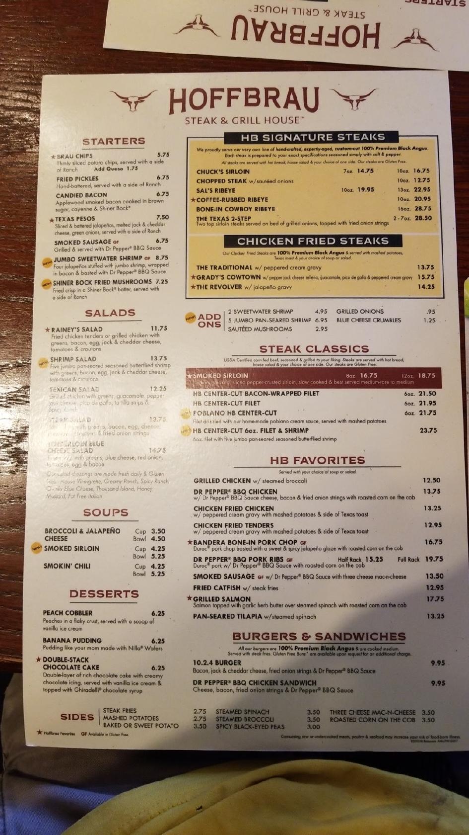Menu at Hoffbrau Steak & Grill House pub & bar, Amarillo, W Interstate ...