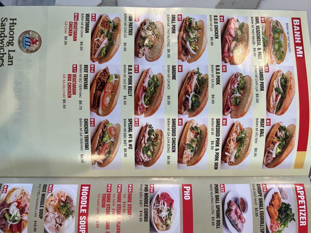 Menu at Huong Lan Sandwiches restaurant, Folsom