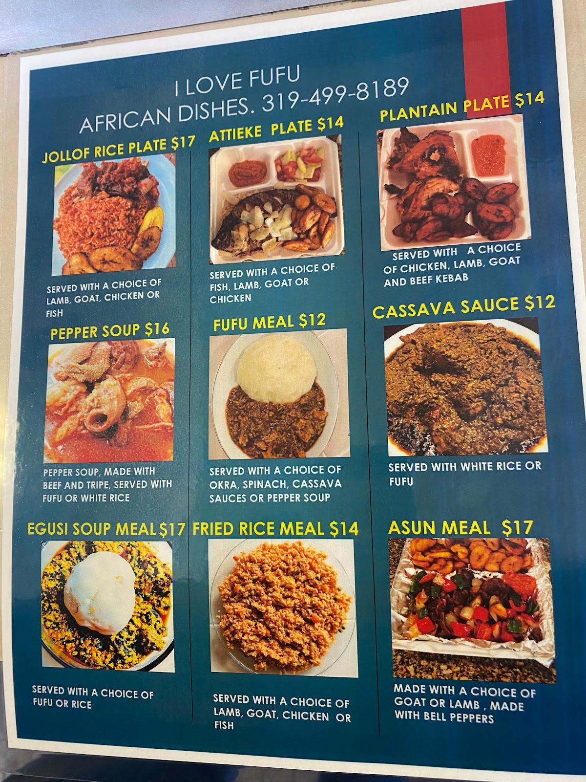 Menu at I Love Fufu restaurant, Iowa City