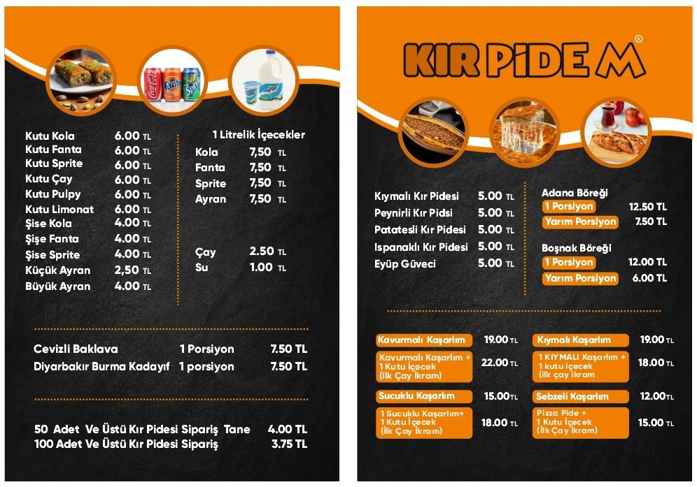 Menu at KIR PİDEM, Gölcük