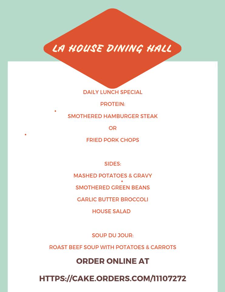Menu at La House Dining Hall restaurant, Baton Rouge