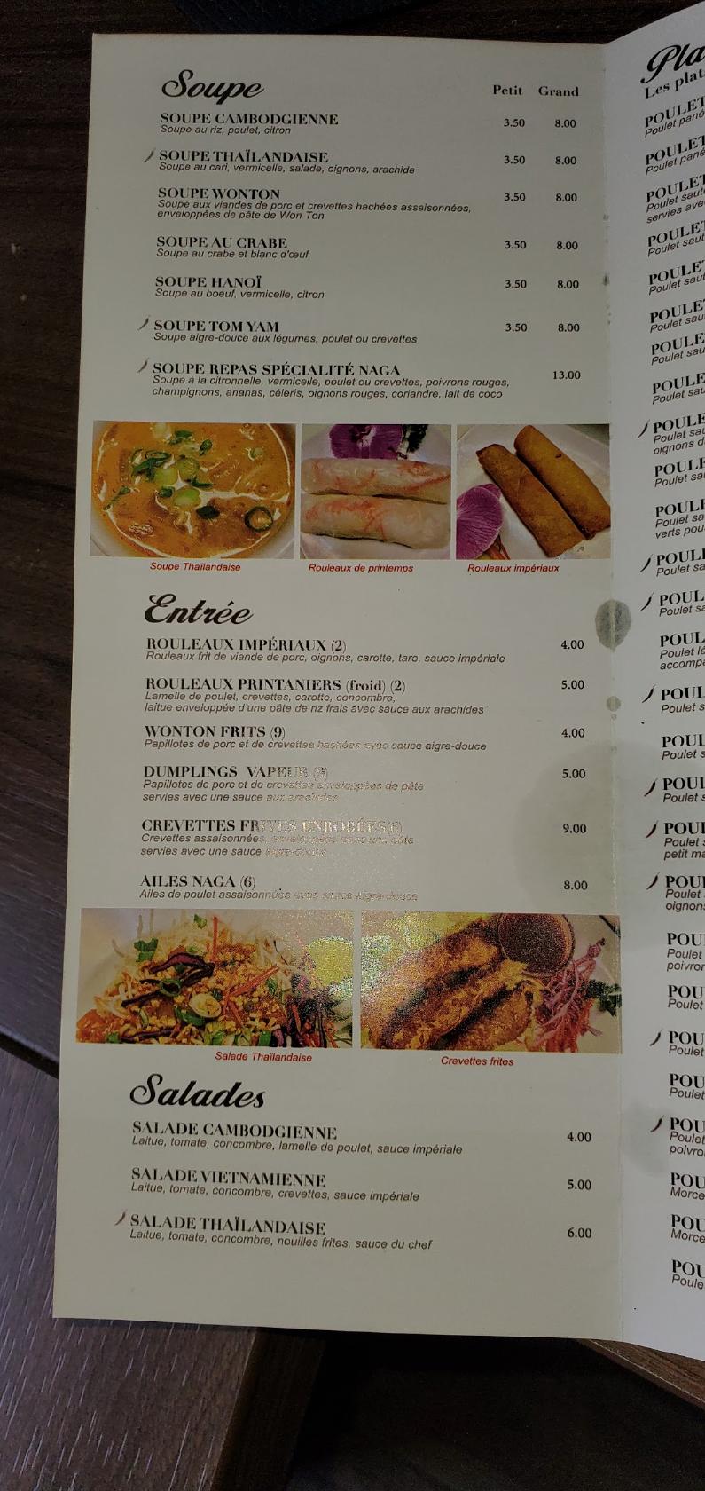 Menu au Restaurant Naga 995, Lavaltrie