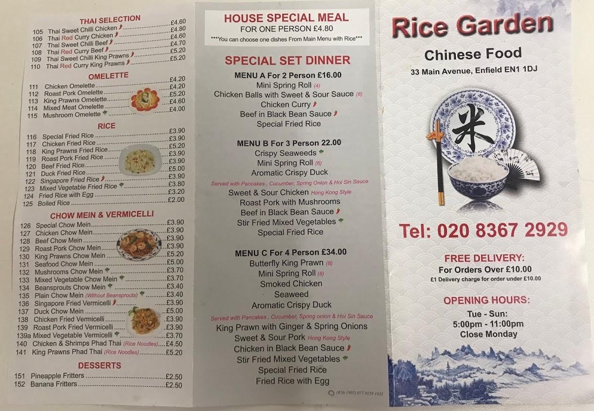 Menu at Rice Garden Chinese Takeaway restaurant, Enfield, 33 Main Ave