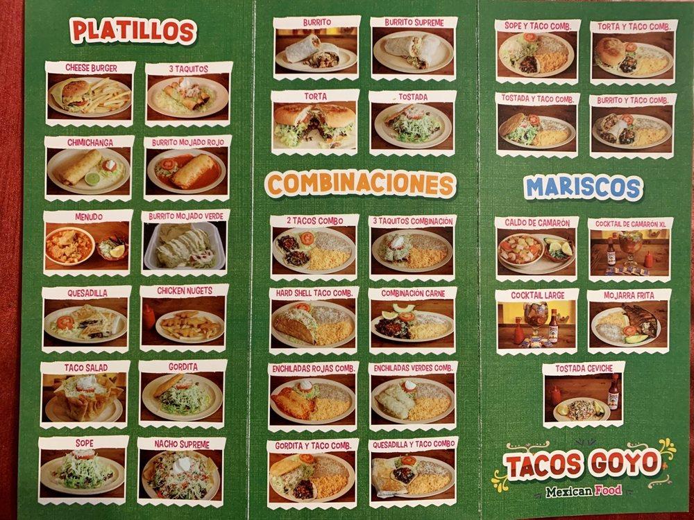 Menu at Tacos Goyo restaurant, Dinuba