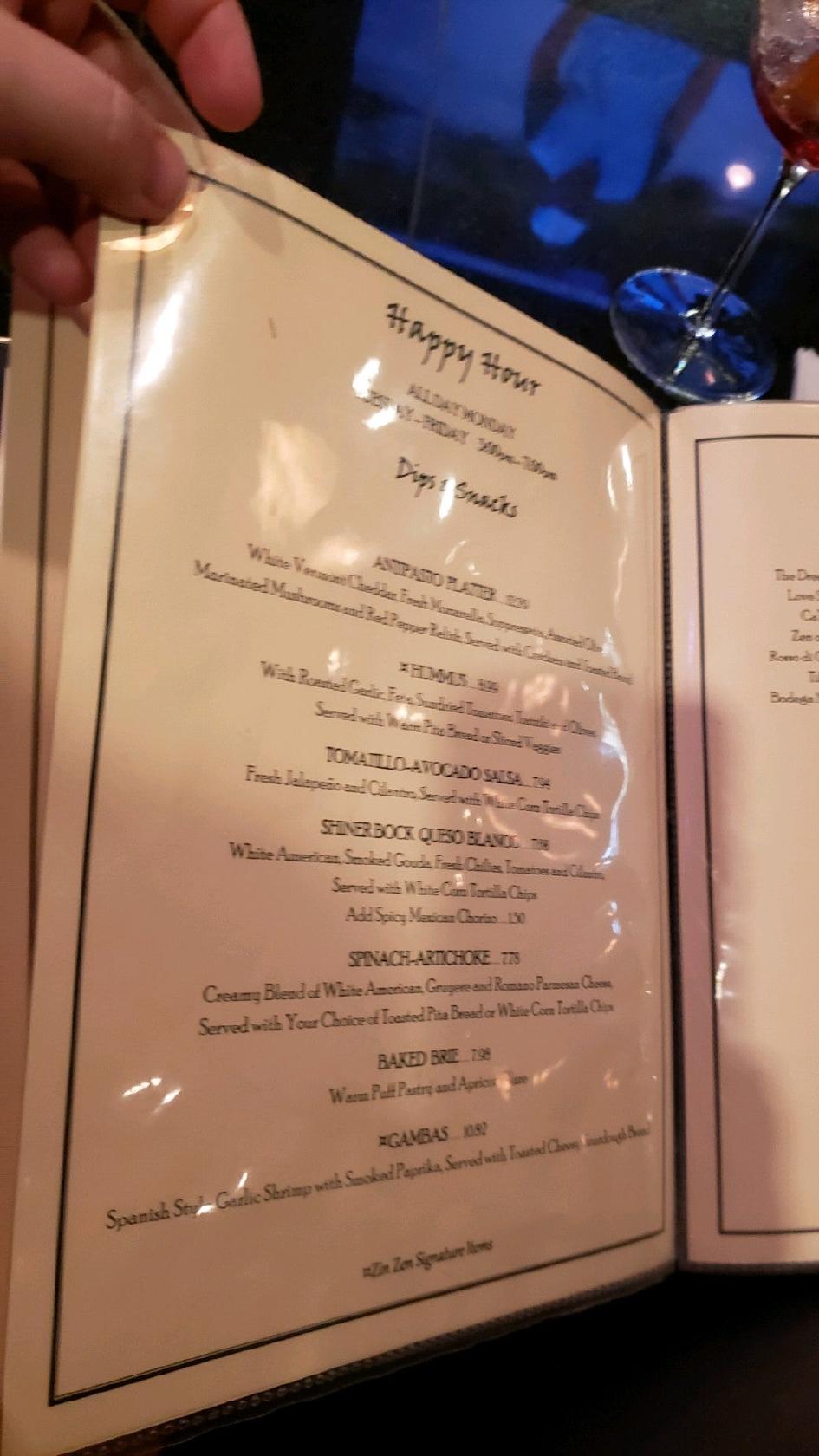 Menu at Zin Zen Wine Bistro pub & bar, McKinney, Virginia Pkwy Suite 104