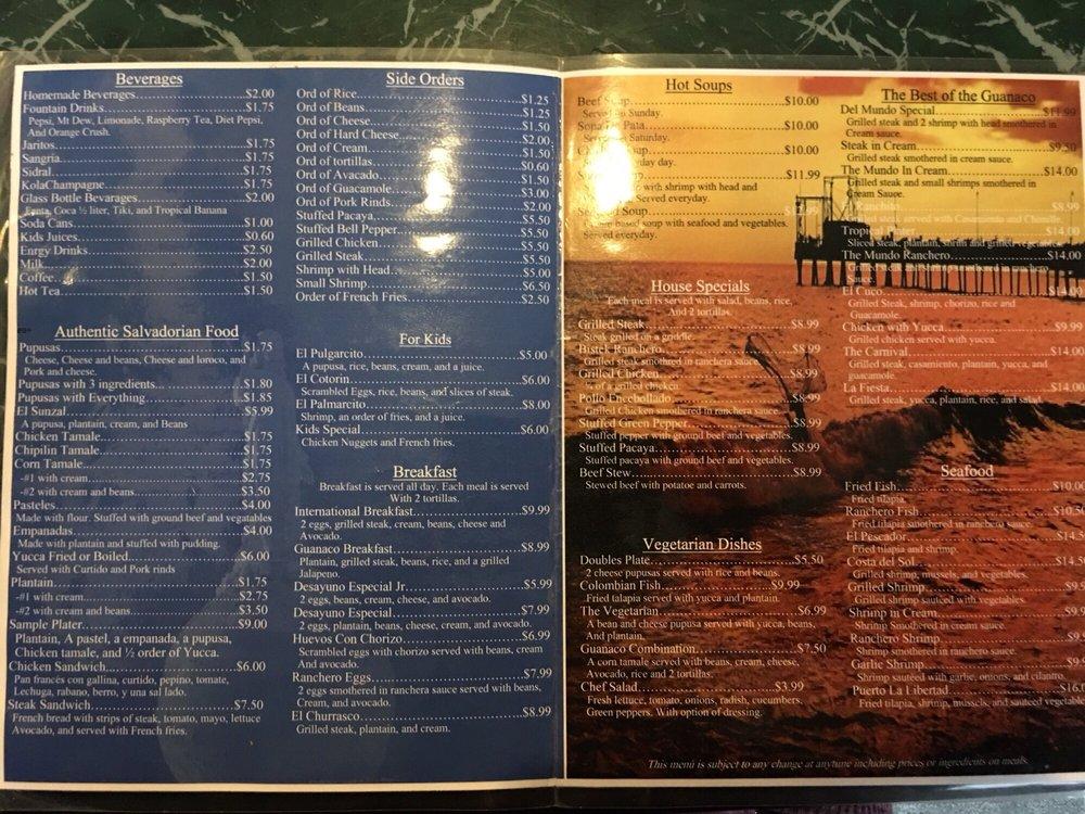 Menu at El Salvador Del Mundo restaurant, Des Moines