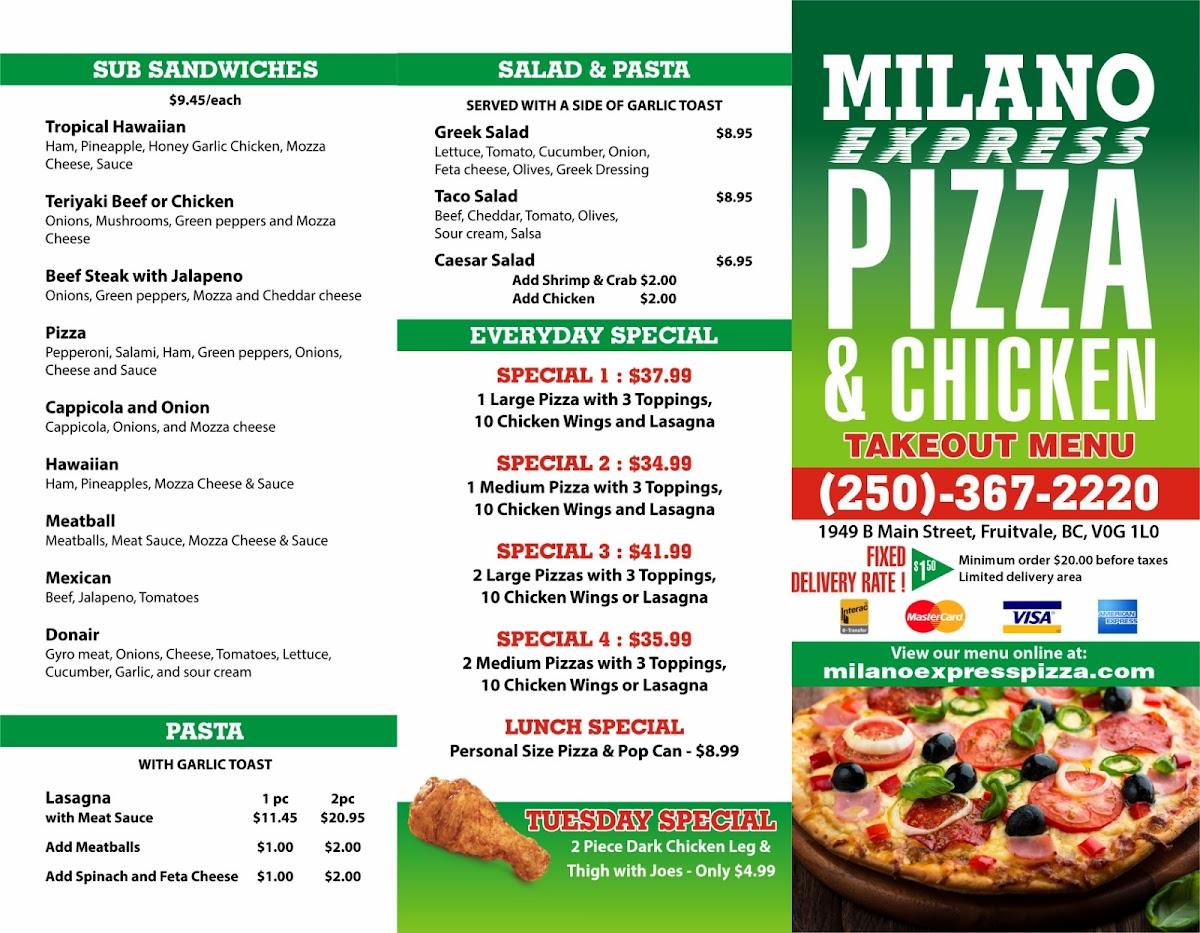 Menu at Milano Express Pizza pizzeria, Fruitvale