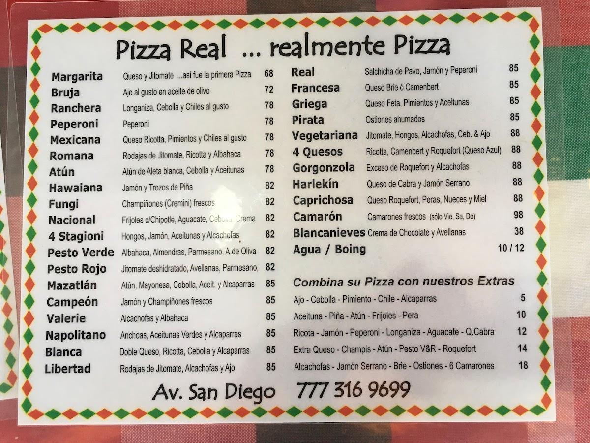 Menu at Pizza Real restaurant, Cuernavaca, Av. San Diego 236-Local 3