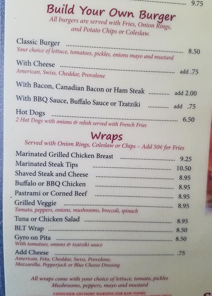 Menu at Sunnyside Cafe, Randolph
