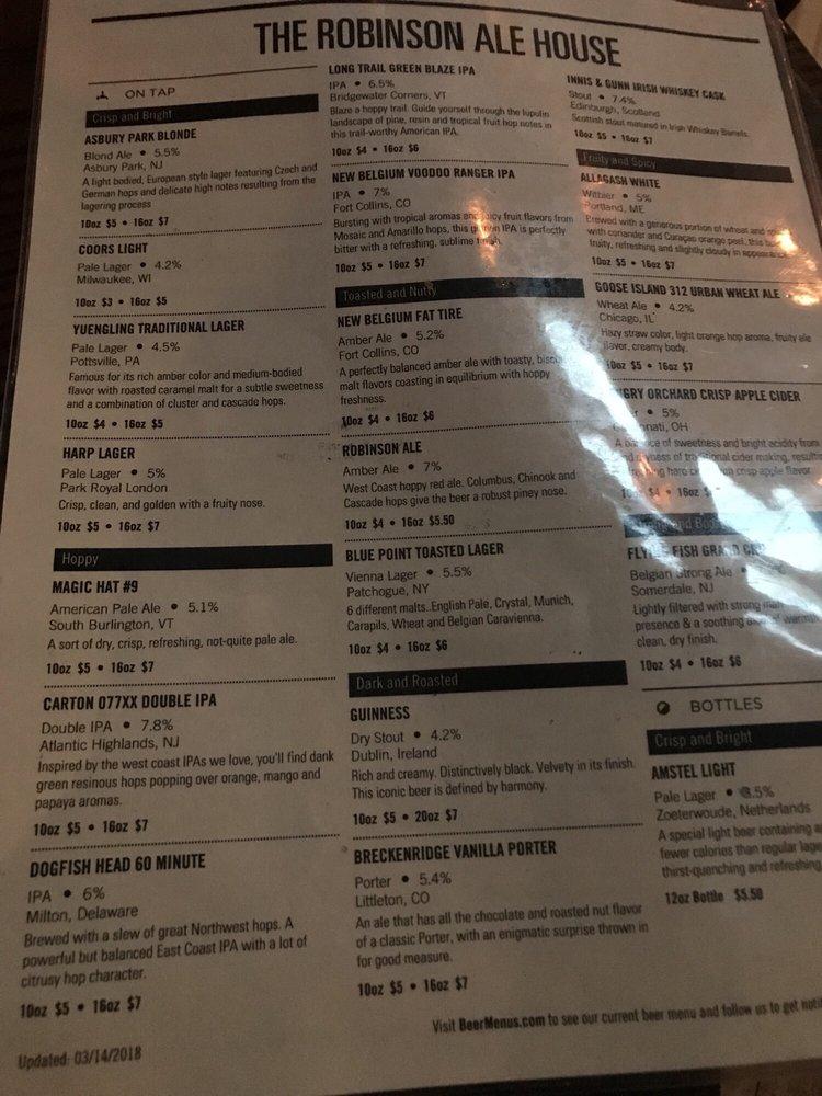 Menu at The Robinson Ale House pub & bar, Red Bank