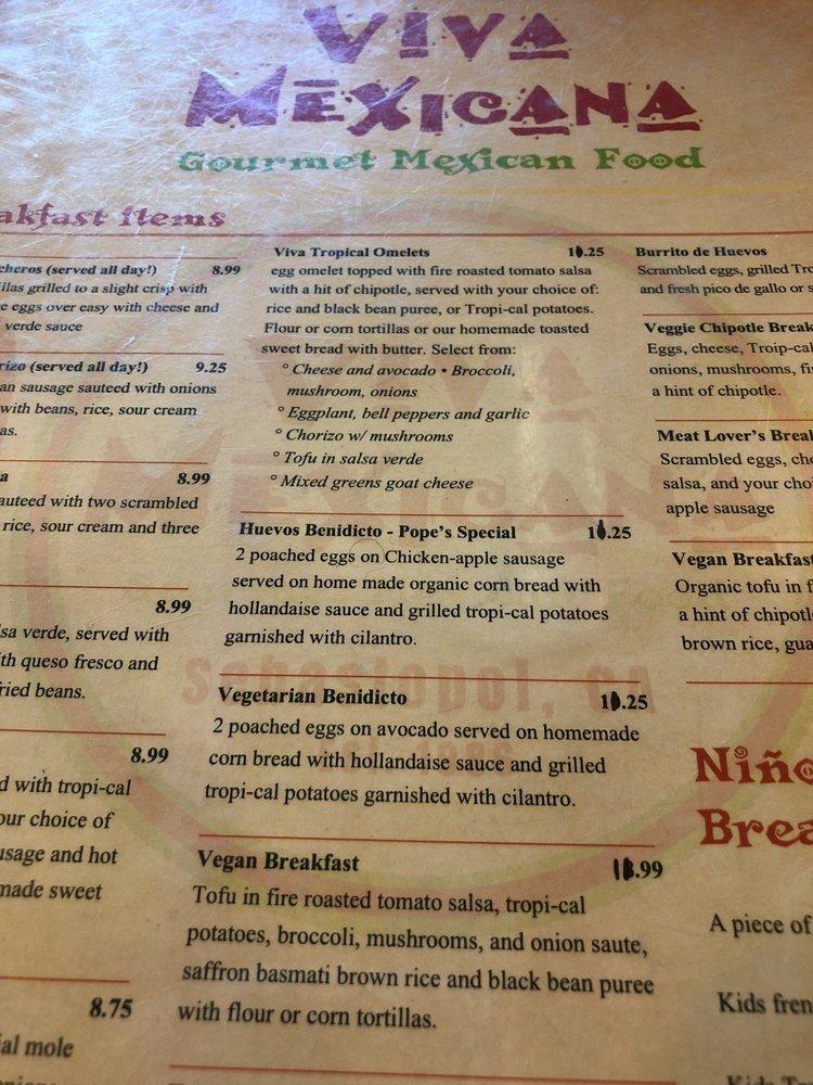 Menu at Viva Mēxicana restaurant, Sebastopol