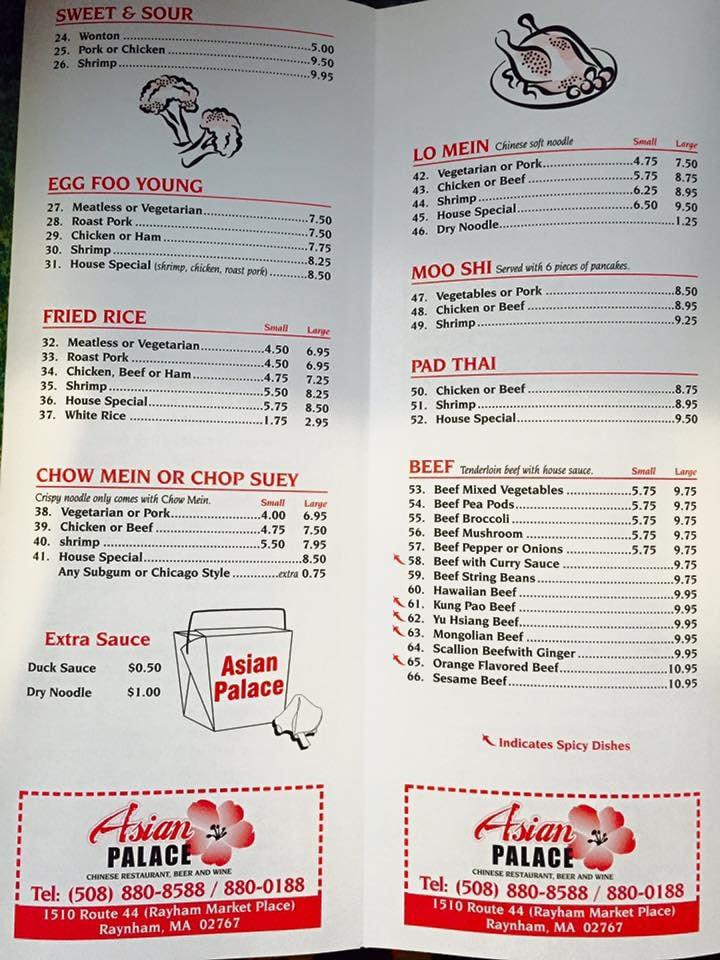 Menu at Asian Palace restaurant, Raynham