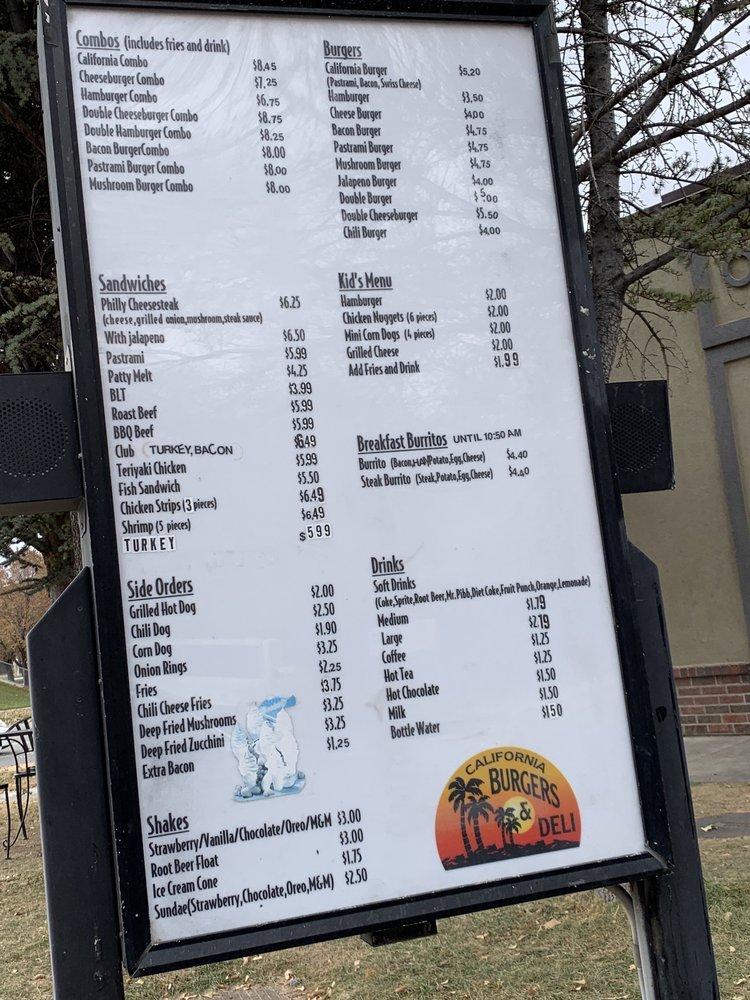 Menu at California Burgers & Deli restaurant, Salt Lake City