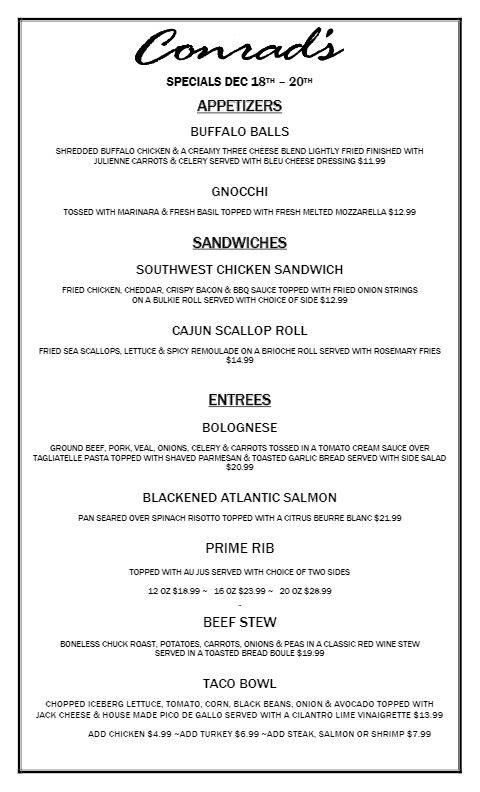 Menu at Conrad's Restaurant, Walpole, 905 Main St