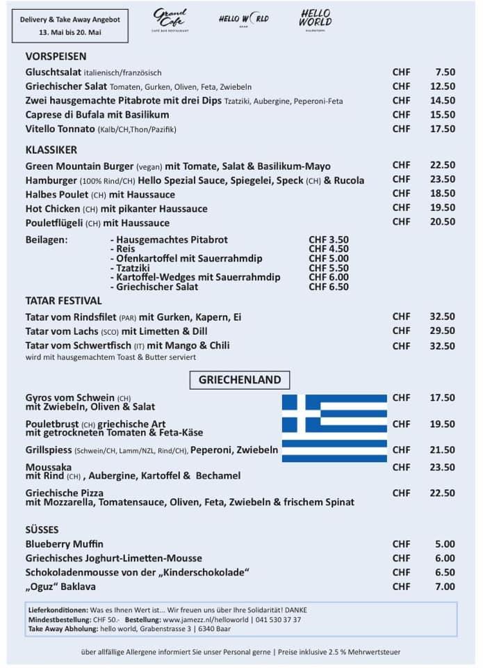 Menu da Grand Café, Zugo