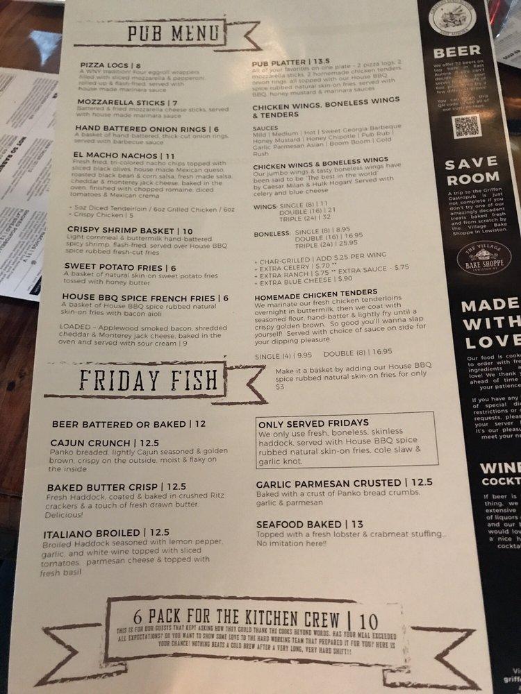 Menu at The Griffon Gastropub, East Aurora