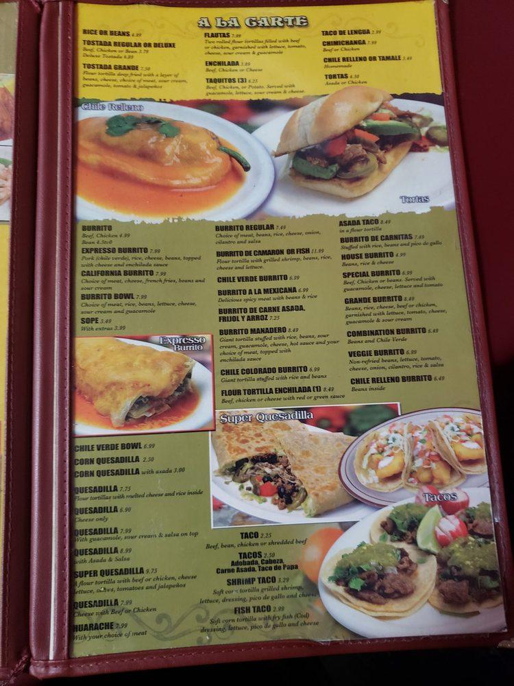 Menu at La Costa Mexican Restaurant, Fortuna