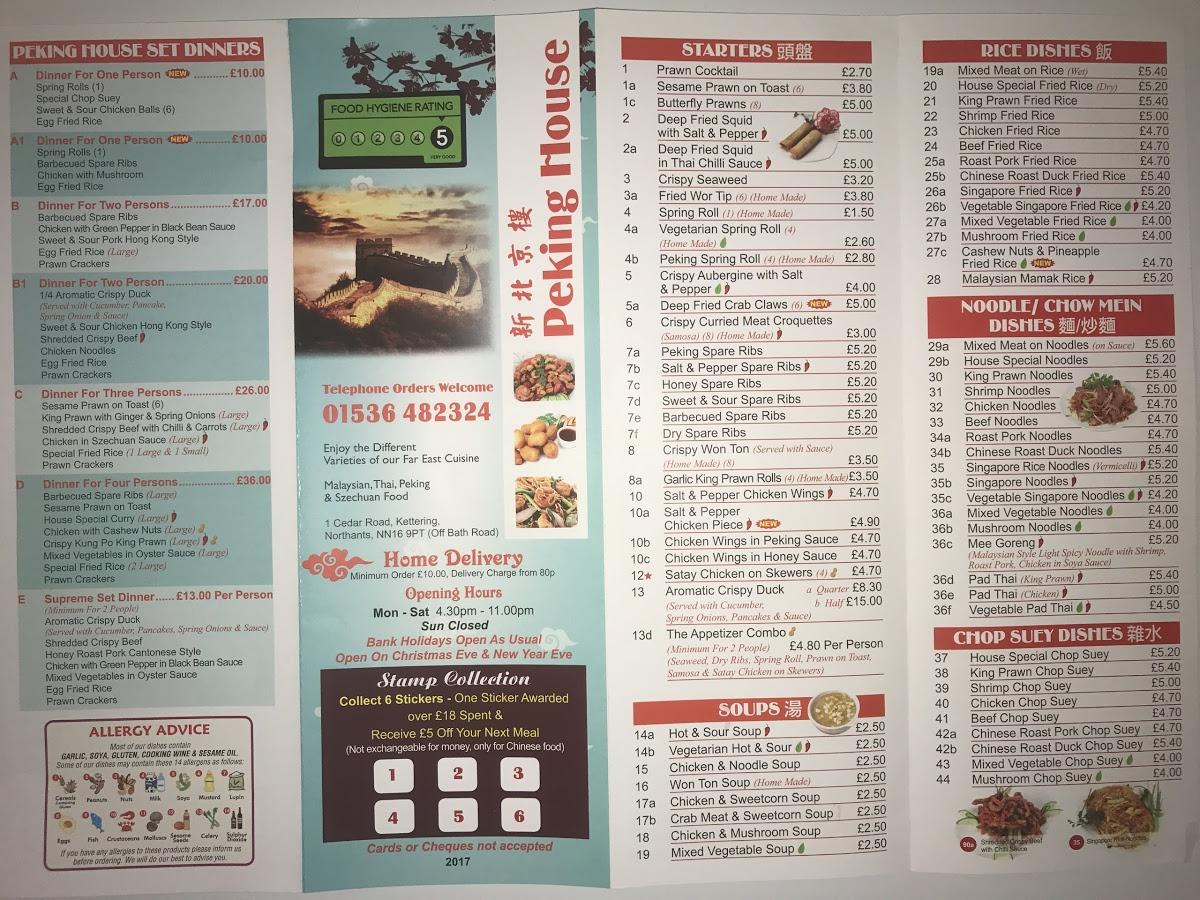 Menu at Peking House fast food, Kettering