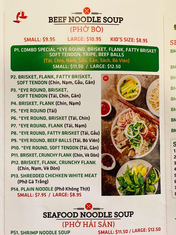 Menu at Pho Ngon restaurant, Alexandria