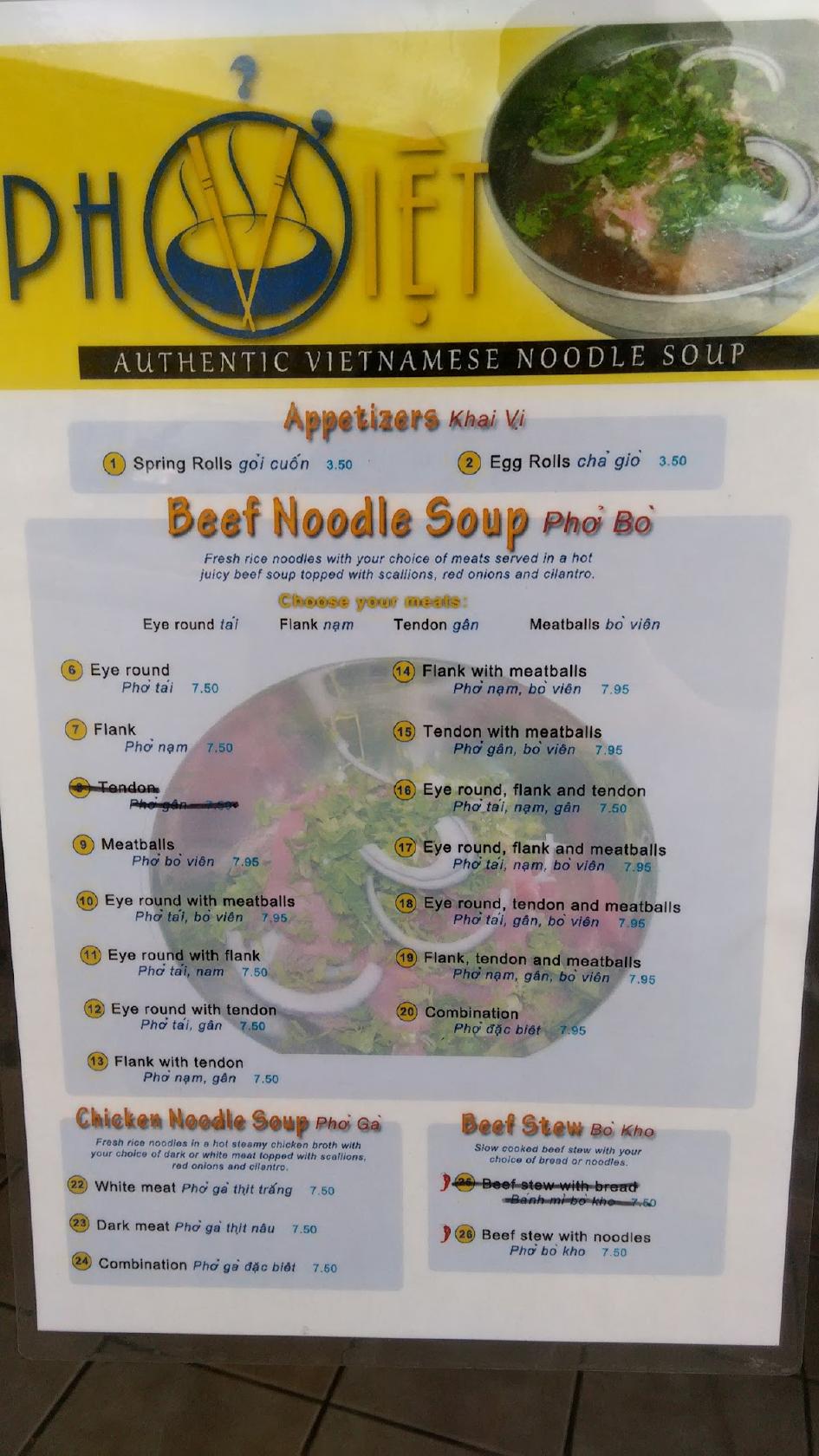 Menu at Phở Việt Restaurant, Hilo