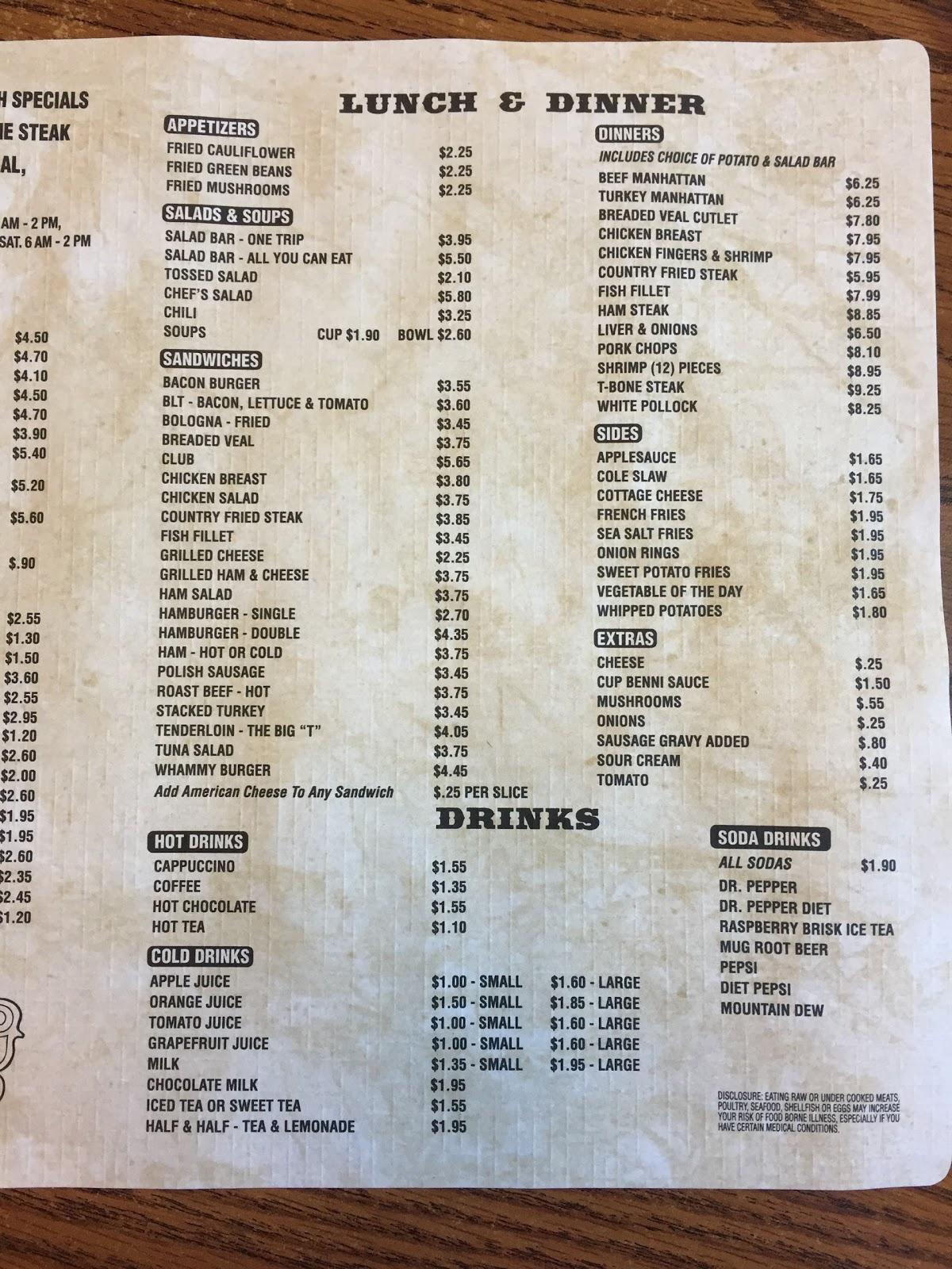 Menu at Pilgrim Family Restaurant, Findlay