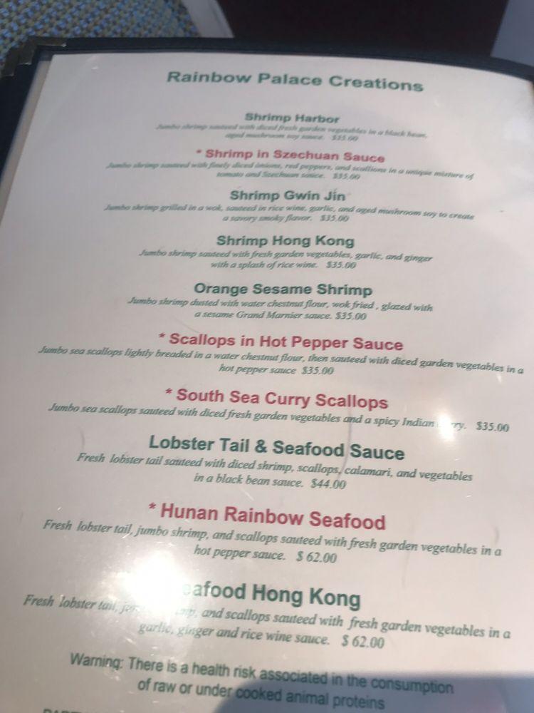 Menu at Rainbow Palace restaurant, Fort Lauderdale