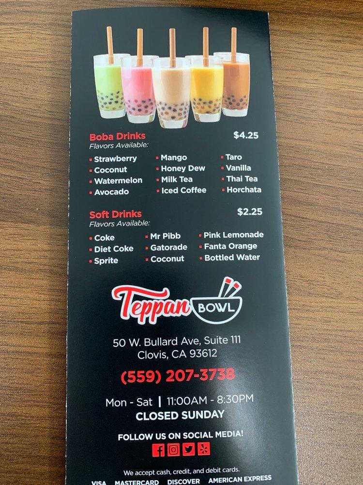 Menu at Teppan Bowl restaurant, Clovis