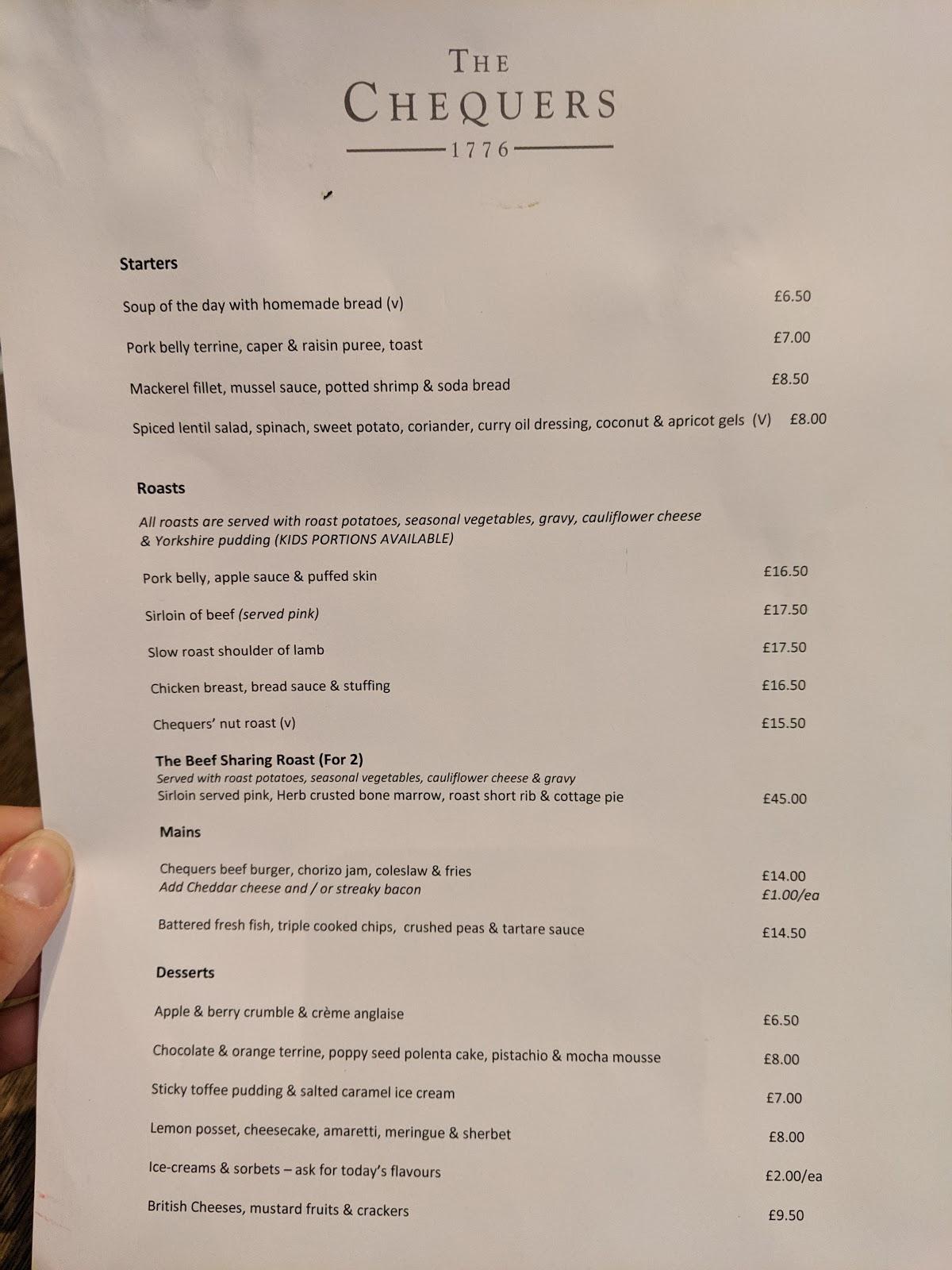 Menu at Chequers pub & bar, Bath