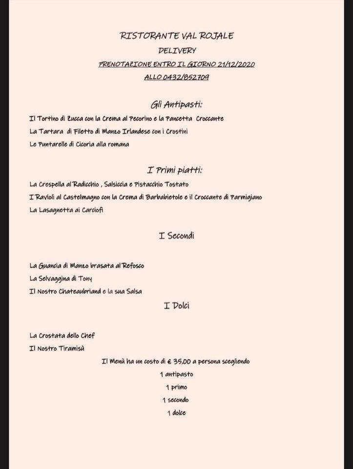 Menu da Ristorante Val Rojale, Reana del Rojale