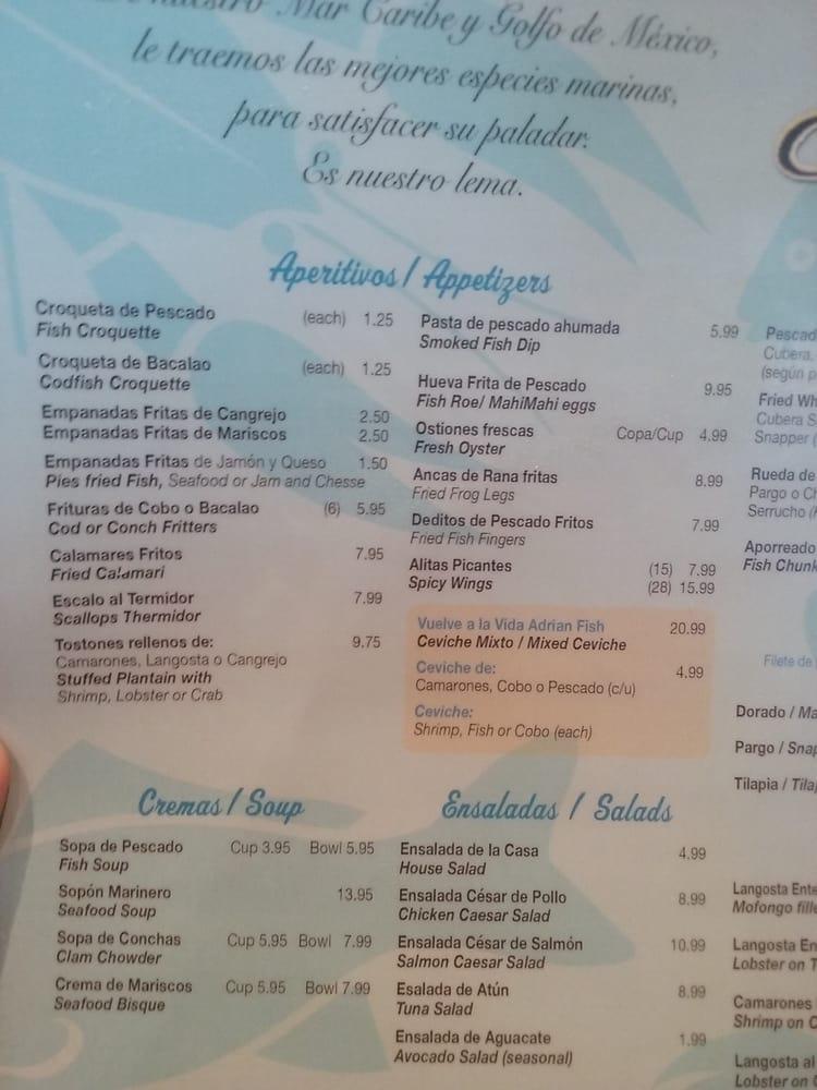 Menu at Adrian Fish Market & Restaurant, Hialeah Gardens