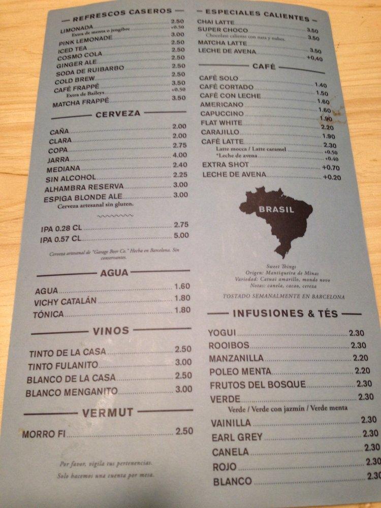 Menu at Cafè Orion cafeteria, Barcelona
