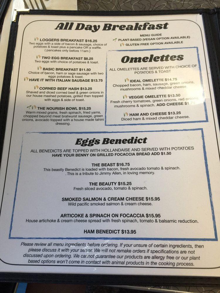 Menu at Ideal Cafe, Campbell River