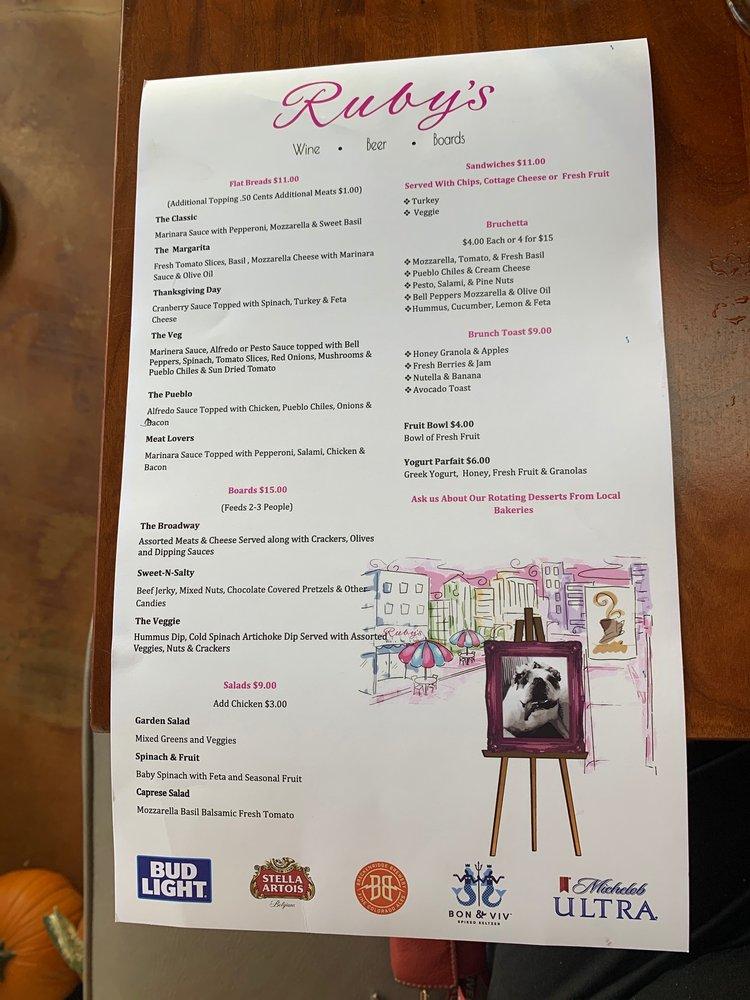 Menu at Ruby's pub & bar, Pueblo