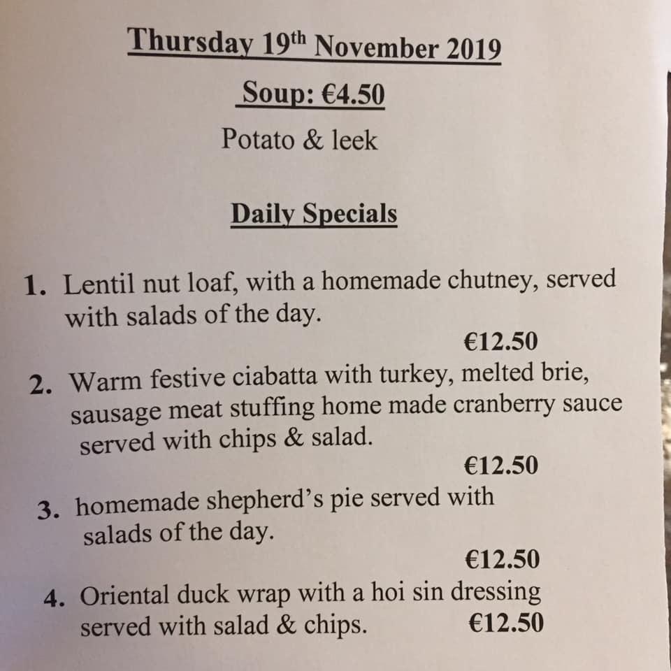 Menu at Cotton Tree Cafe, Enniscorthy