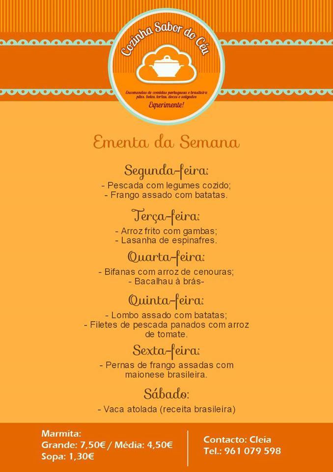 Menu at Cozinha Sabor do Céu restaurant, Lisbon