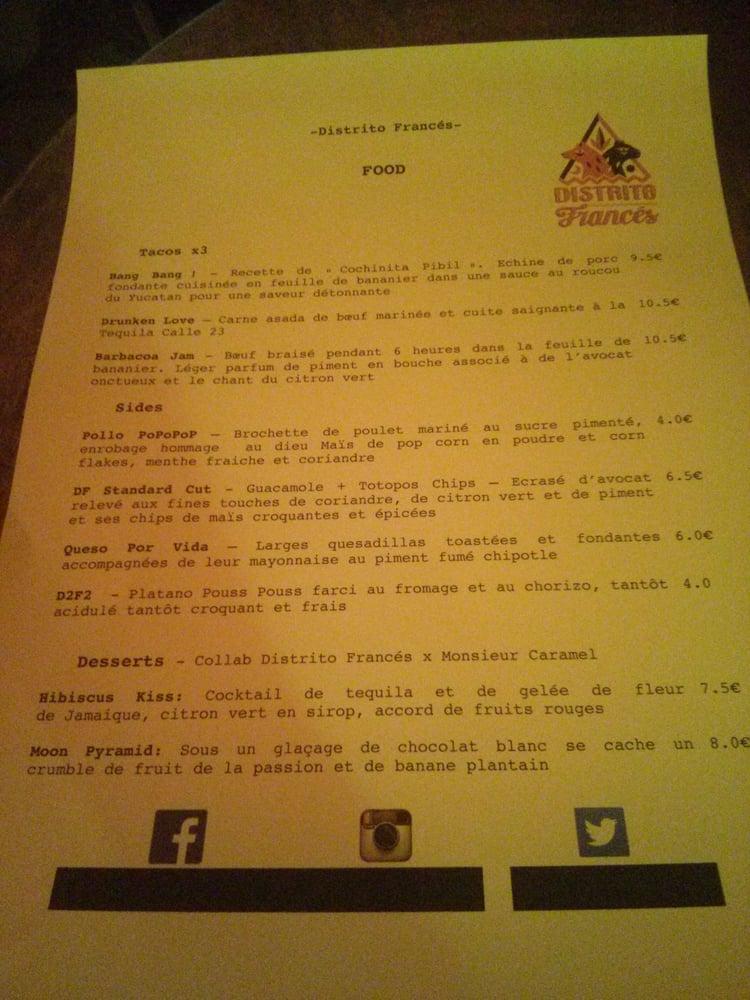 Menu at Distrito Francés Saint Martin restaurant, Paris, 10 Rue du ...