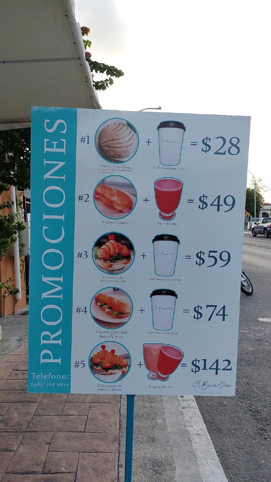 Carta del restaurante El Buen Pan, Chetumal