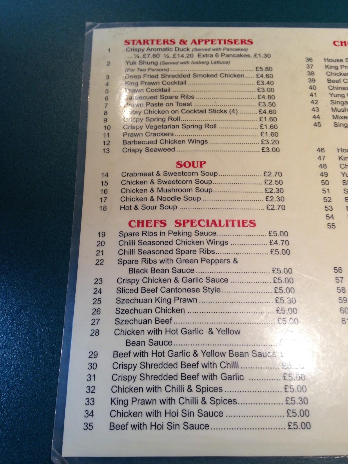 Menu at Hong Kong City restaurant, Gloucester