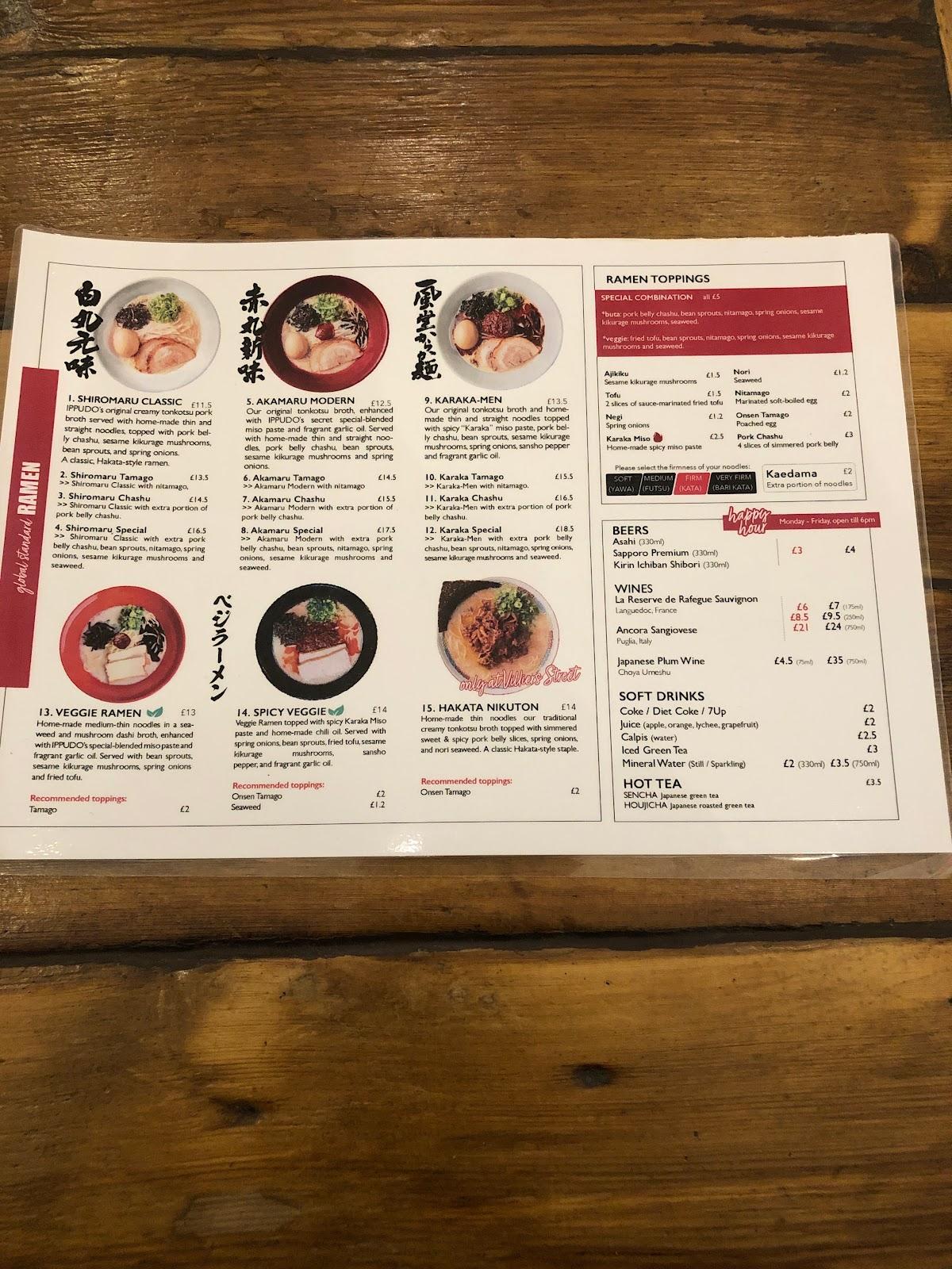 Menu at Ippudo Villiers Street restaurant, London, 31A Villiers St