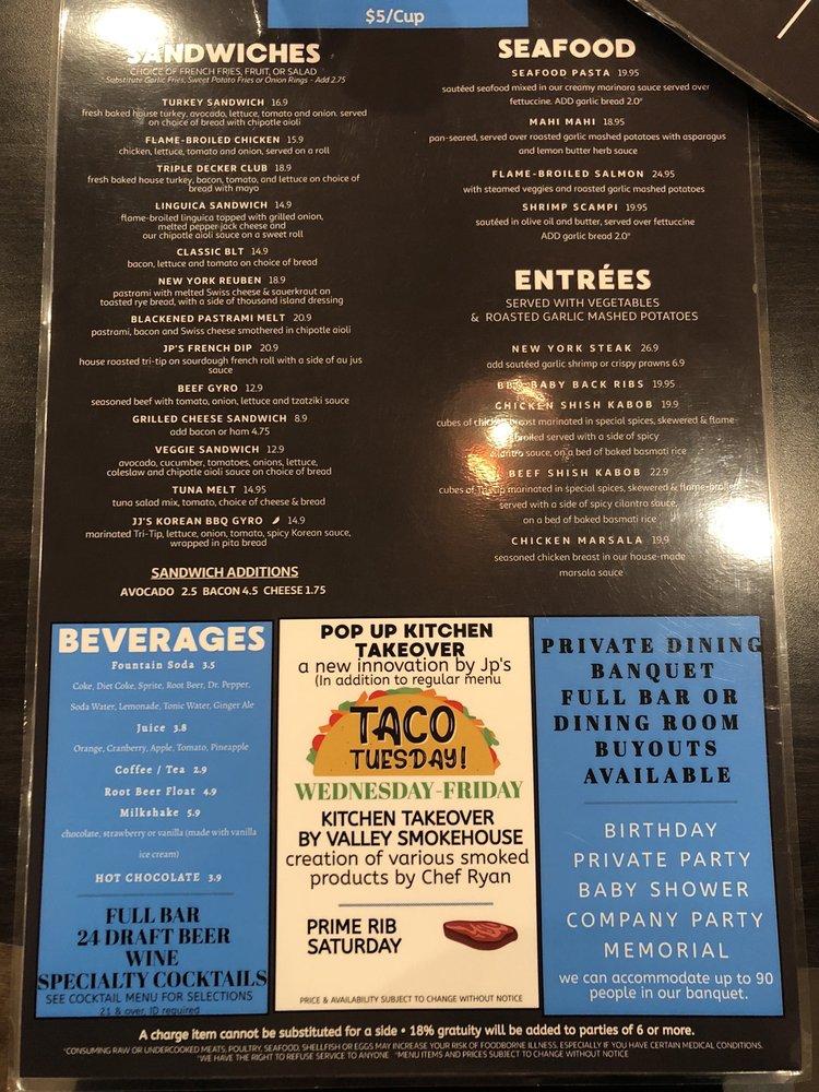 Menu at JP's Family Restaurant & Sports Lounge, Castro Valley