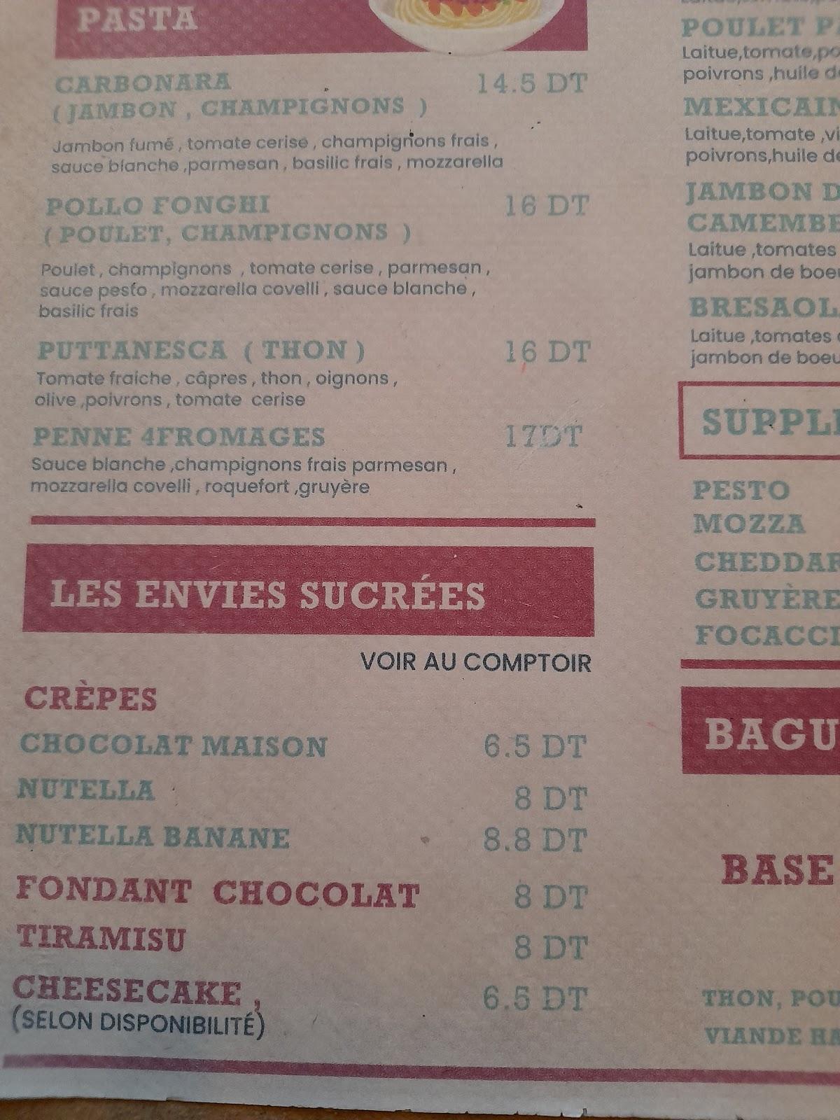 Menu at Kitch Bistrot restaurant, Tunisia