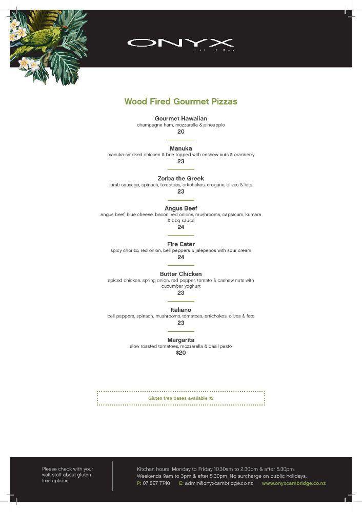 Menu at Onyx Cambridge pizzeria, Cambridge