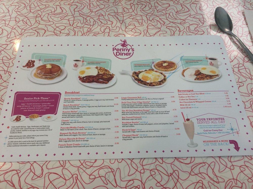 Menu at Penny's Diner restaurant, North Platte