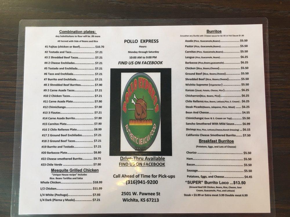 Carta del restaurante Pollo Express, Wichita