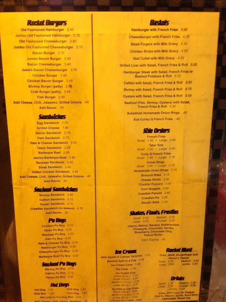 Menu at Rocket Drive Inn restaurant, Jennings