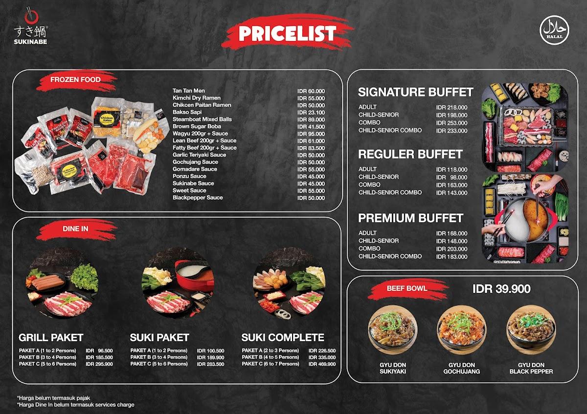 Menu at Sukinabe Premium Japanese Suki & Grill restaurant, South Jakarta