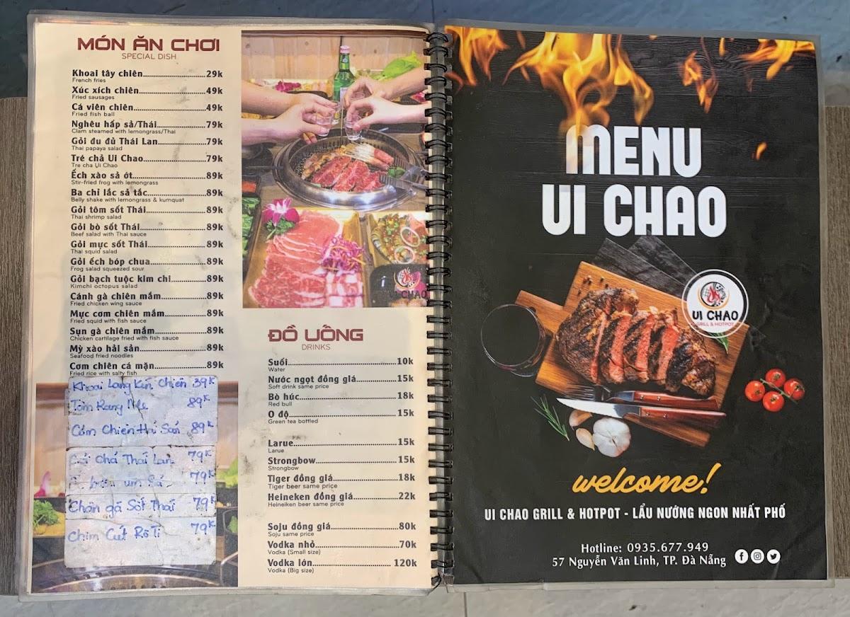 Menu at Ui Chao Lẩu Nướng restaurant, Da Nang