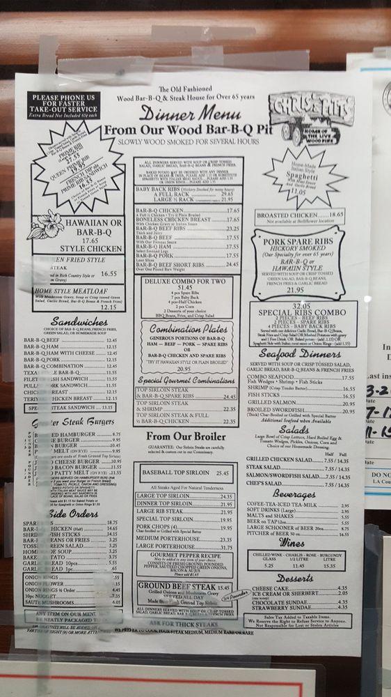 Menu at Chris & Pitts BBQ Restaurant, Bellflower