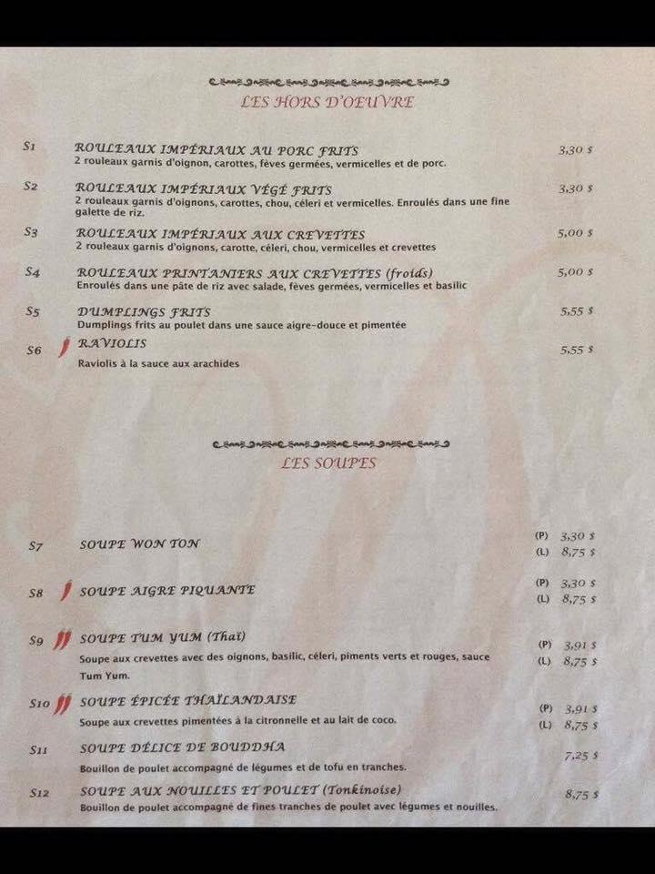 Menu au Dara Angkor restaurant, Repentigny